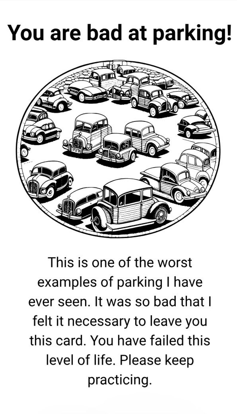 You Are Bad at Parking Funny Business Cards. 2x3.5 PDF Printable. Rude ...