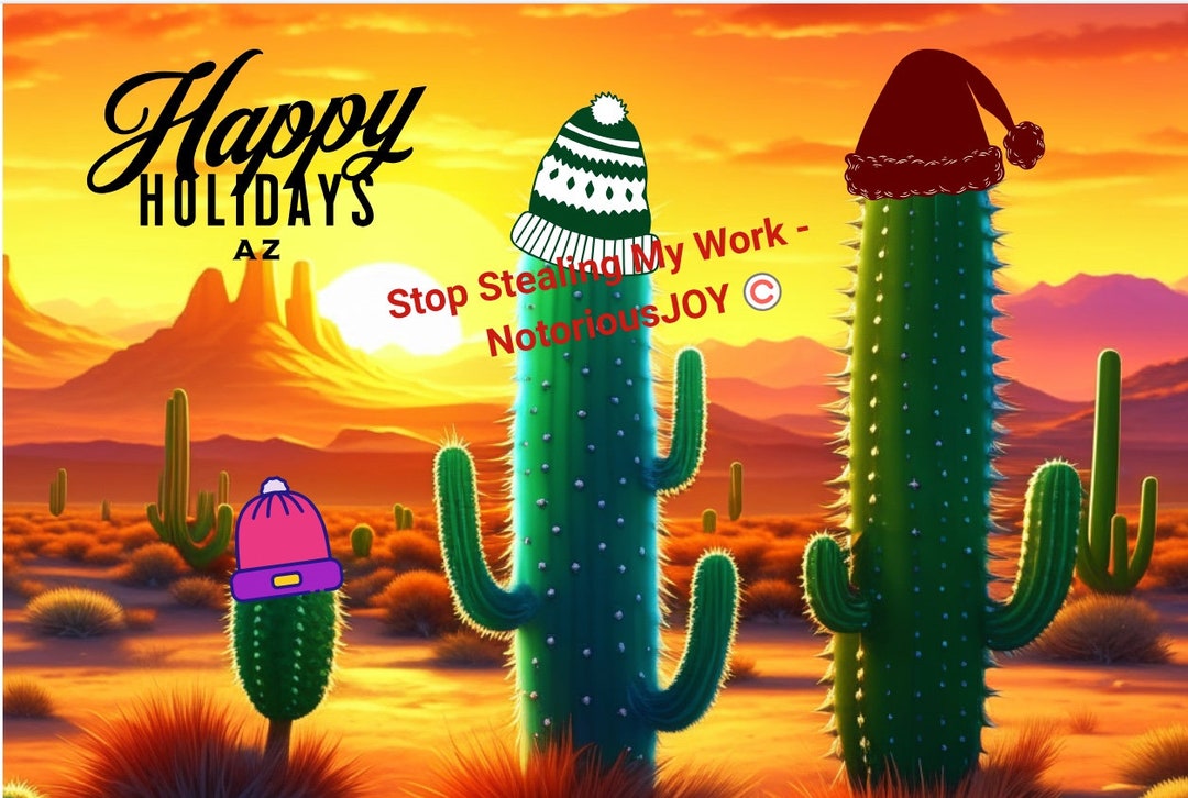 Happy Holidays Cactus Wearing Winter Hats Card 4x6 Inch PDF Printable ...