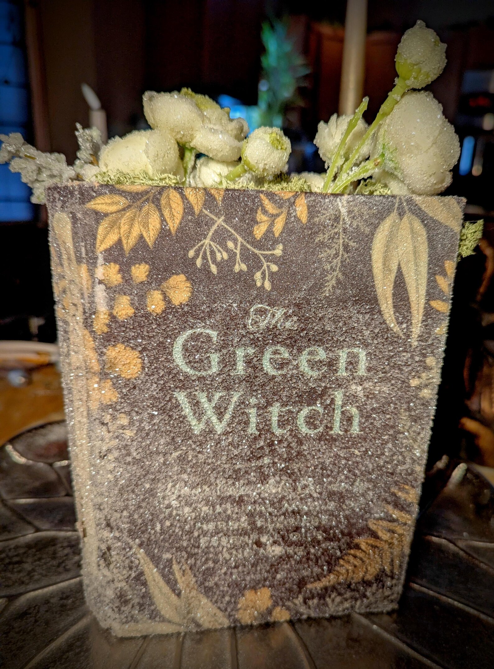 Crystallized "the Green Witch" Book With Moss and Crystallized Flowers ...