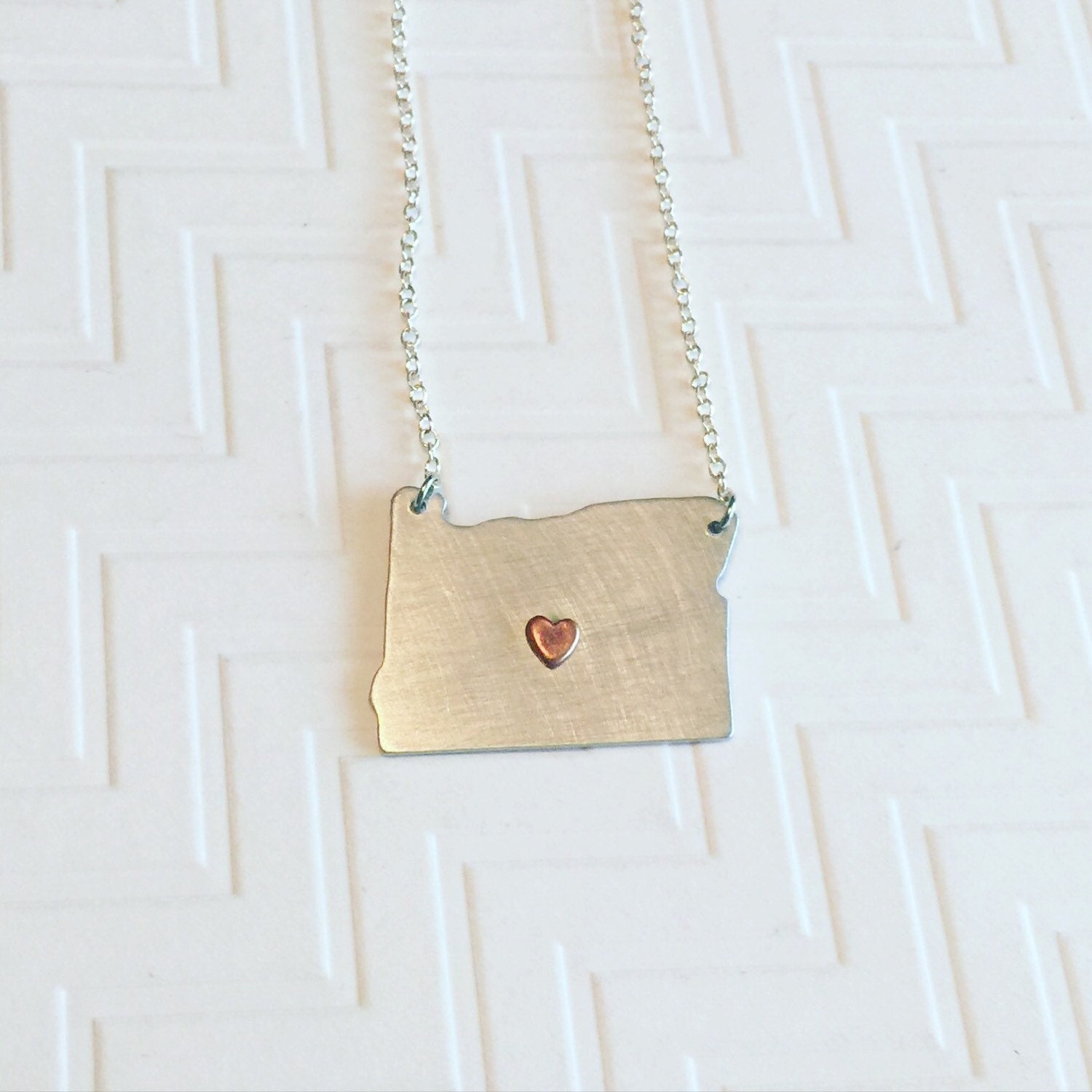 Oregon Necklace Silver With Copper Heart State Necklace - Etsy