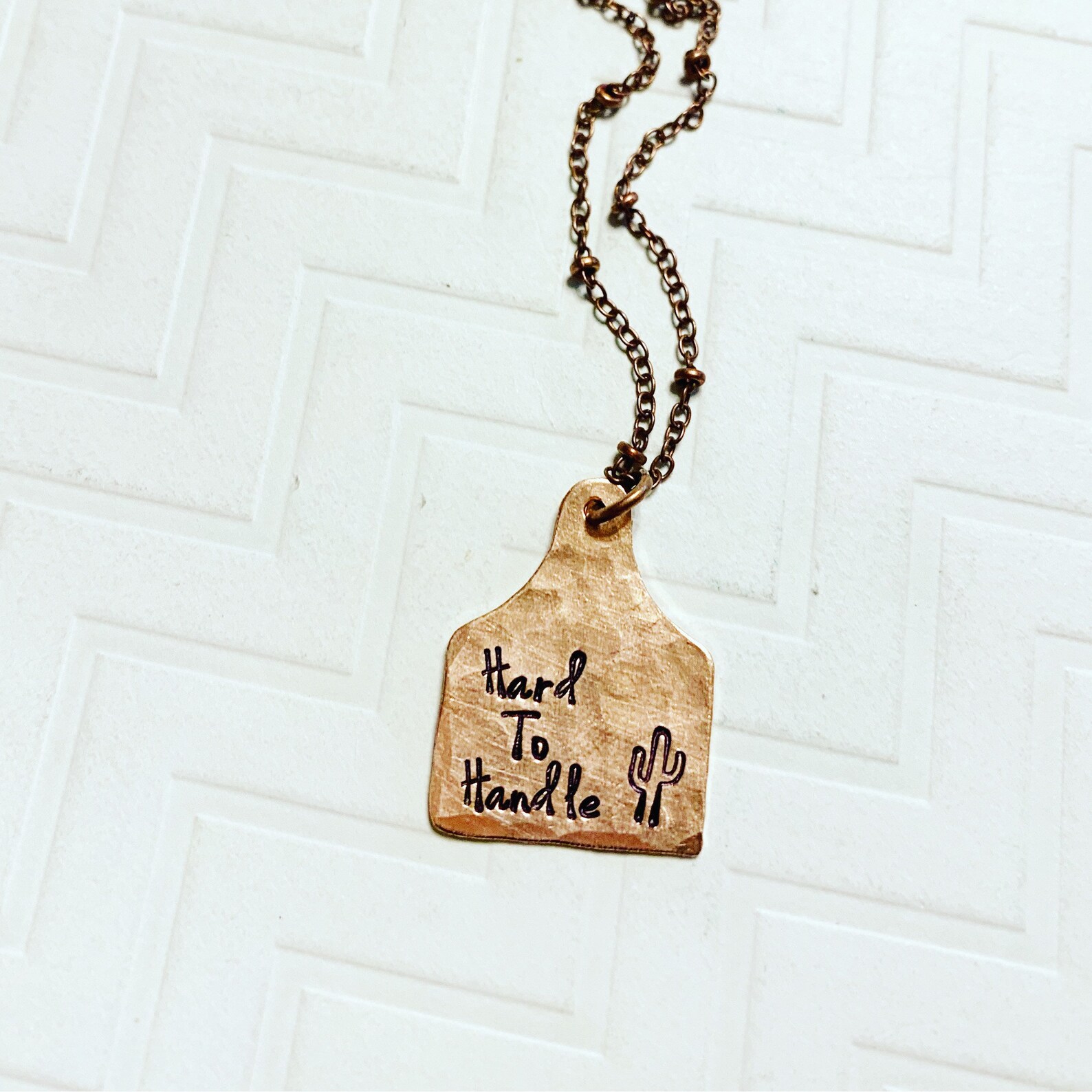 Cow Tag Necklace Cowgirl Necklace Hard to Handle Hand - Etsy