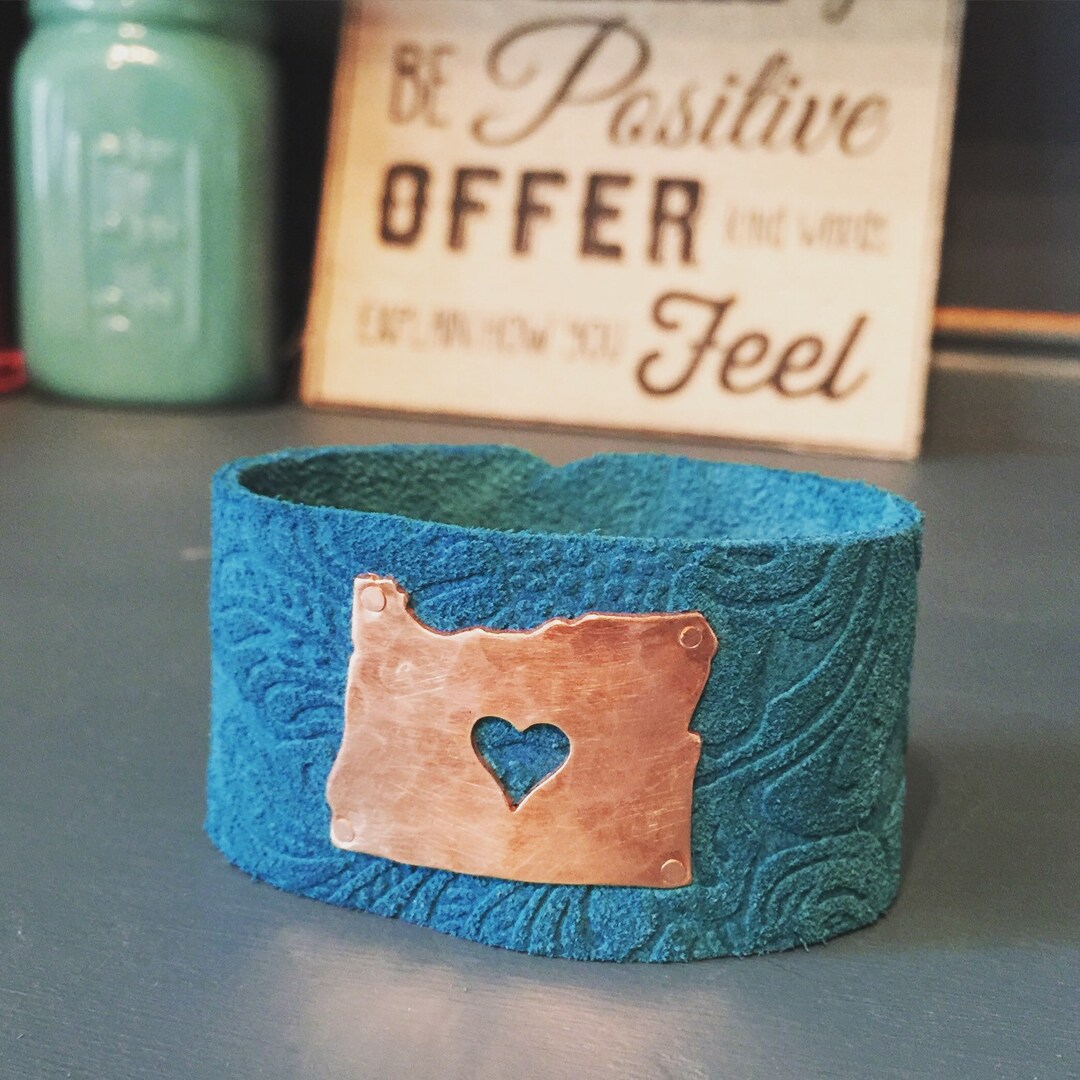 Oregon Bracelet Copper & Turquoise Leather Cuff State Bracelet Home ...