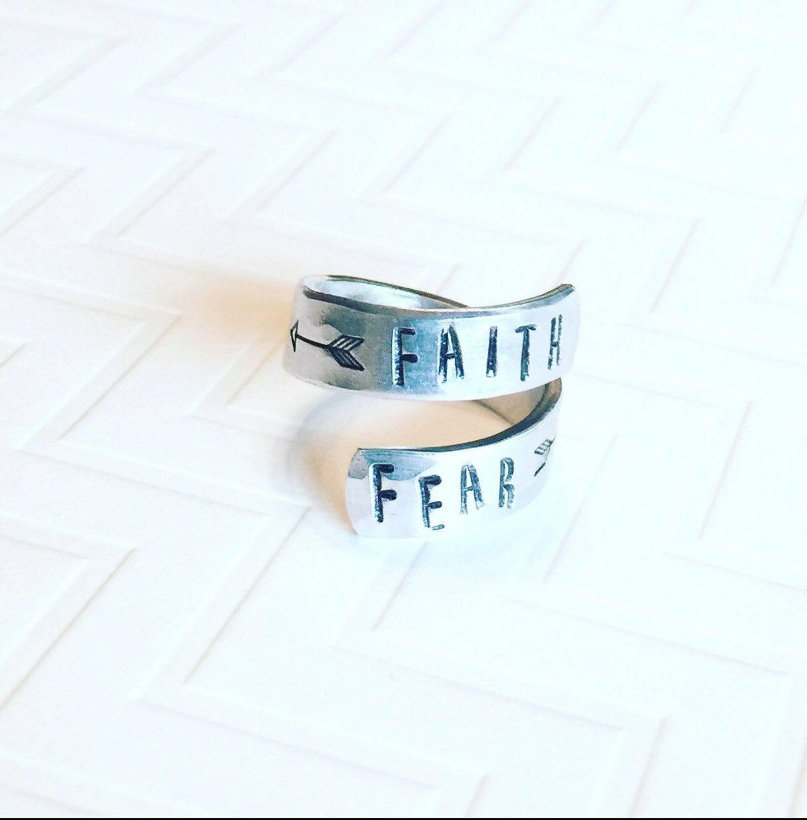 Faith Over Fear Ring Silver Wrap Ring Hand Stamped Ring | Etsy
