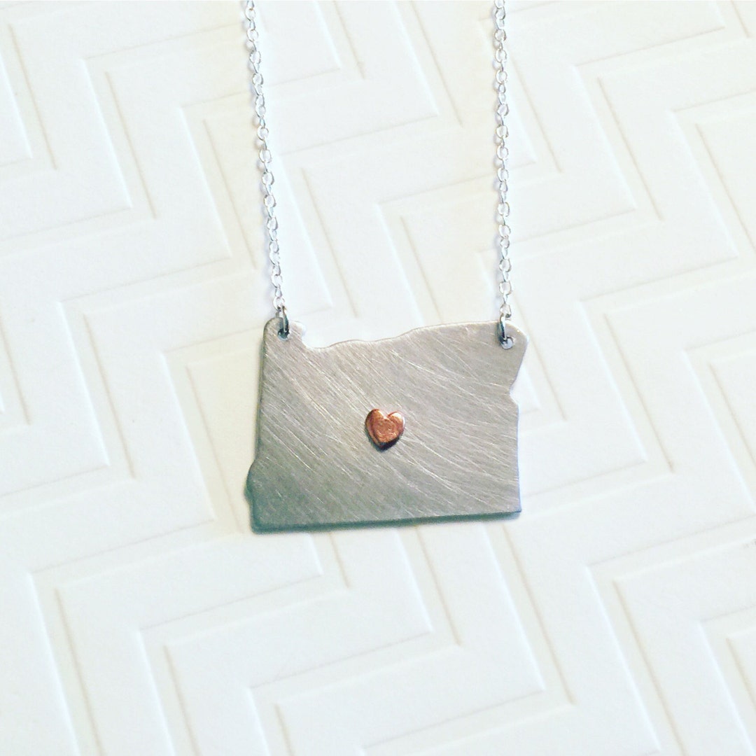 Oregon Necklace Silver With Copper Heart State Necklace - Etsy