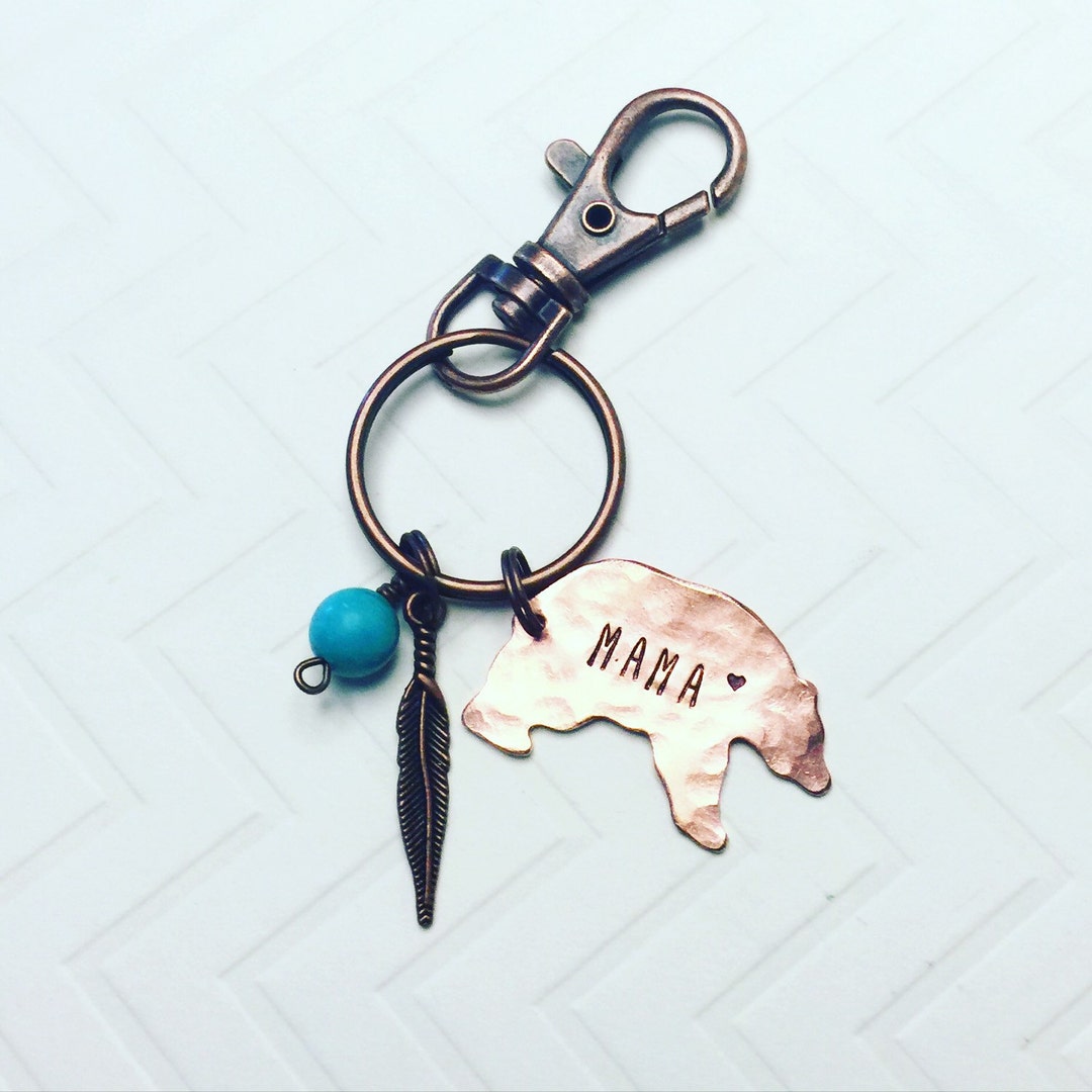 Mama Bear Keychain Gift for Mom Gift for Her Hand Stamped Keychain ...