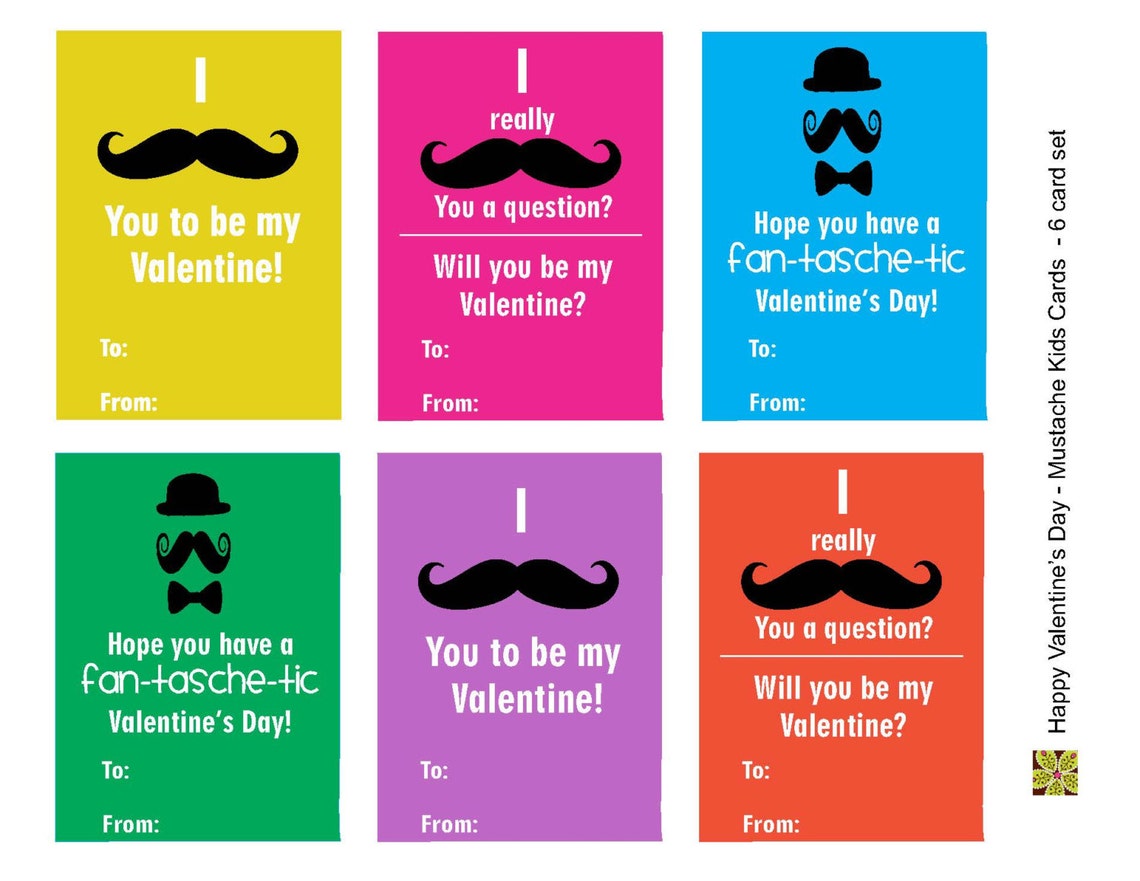INSTANT DOWNLOAD - EDITABLE - Kids Valentine's Day Cards With Mustaches ...