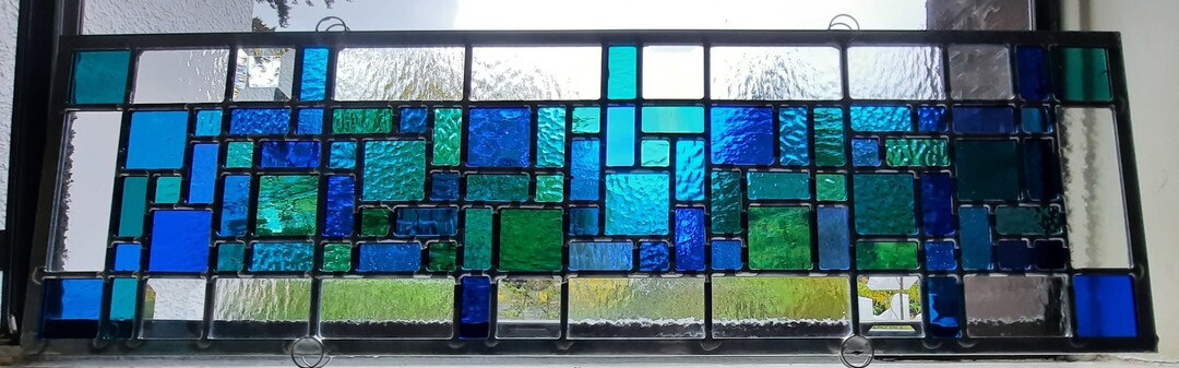 Stained Glass Blue Turquoise Mint Green Ocean Modern Abstract - Etsy