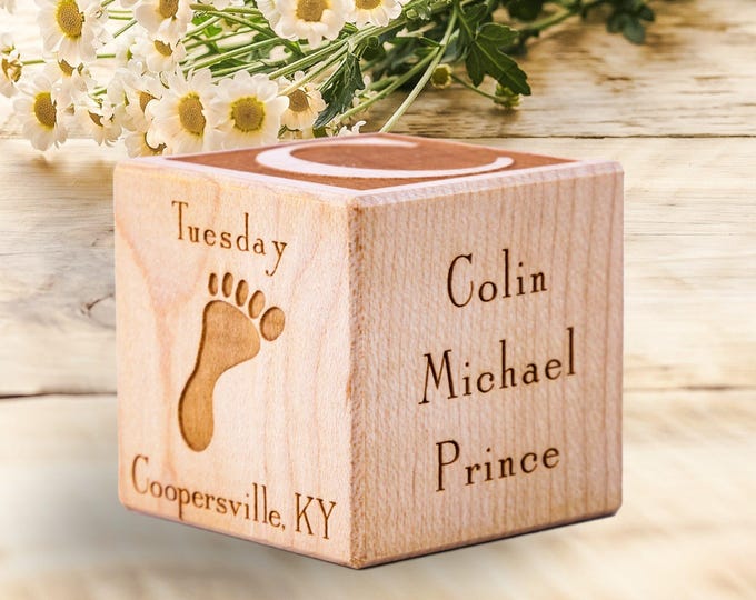 Custom Infant Memorial Engraved Baby Block With Handprints // Baby Loss ...