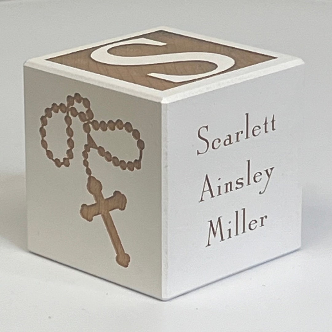 Personalized Christening Block: Engraved Maple Wood Rosary Gift - Etsy