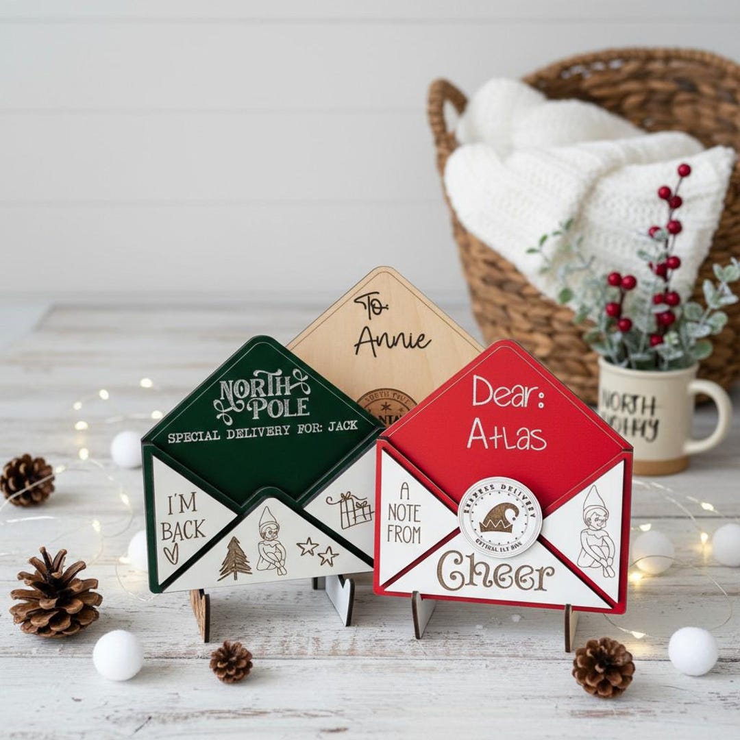 Elf Arrival Wooden Envelope Letter Holder: Personalized Christmas Decor ...