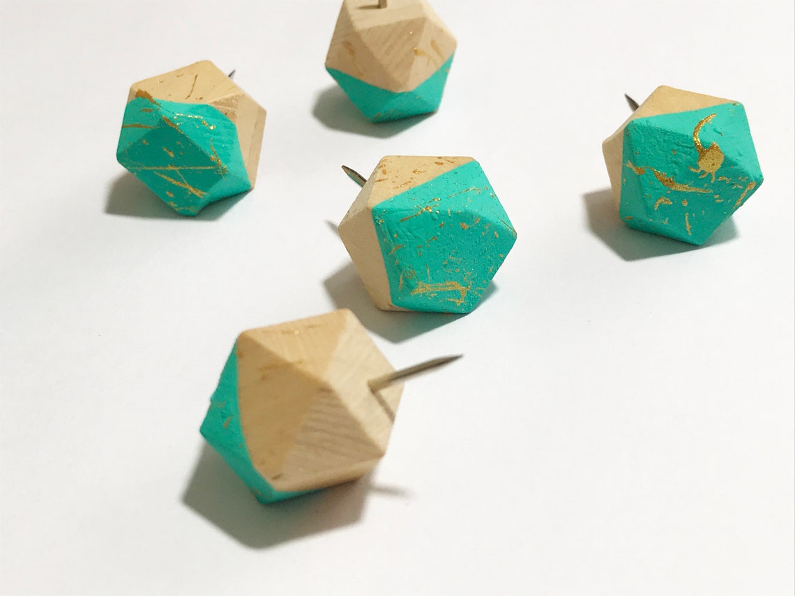 Set of 6 Turquoise & Gold Geometric Thumb Tacks Push Pins | Etsy