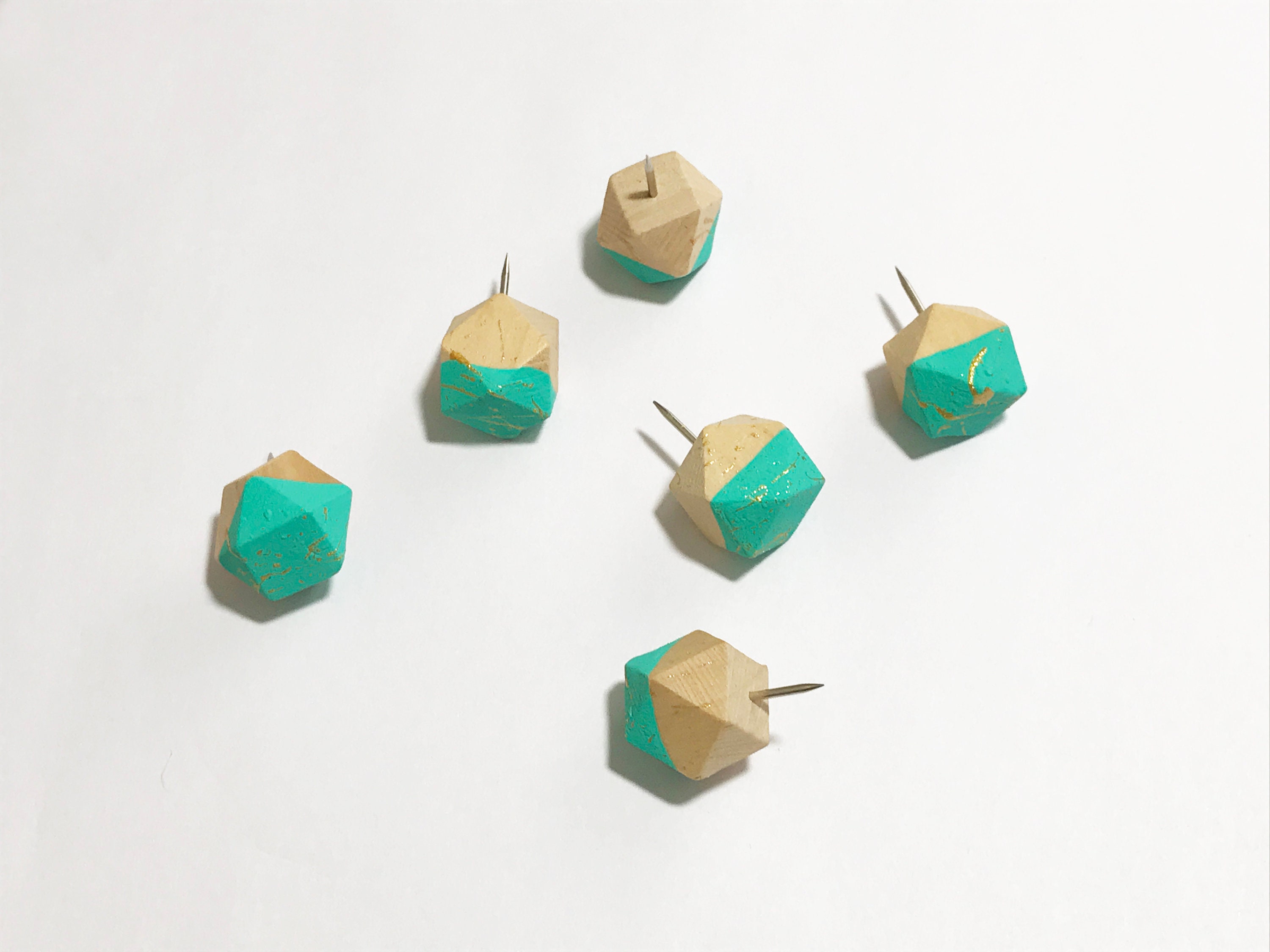 Set of 6 Turquoise & Gold Geometric Thumb Tacks Push Pins | Etsy
