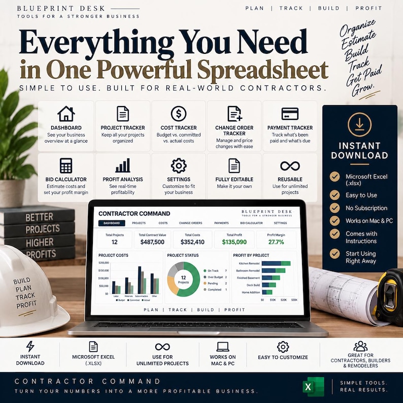Contractor Job Costing Spreadsheet | Construction Budget Tracker ...