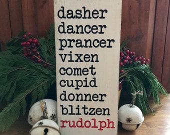 Reindeer Names Christmas Wooden Primitive Rustic Sign | Etsy