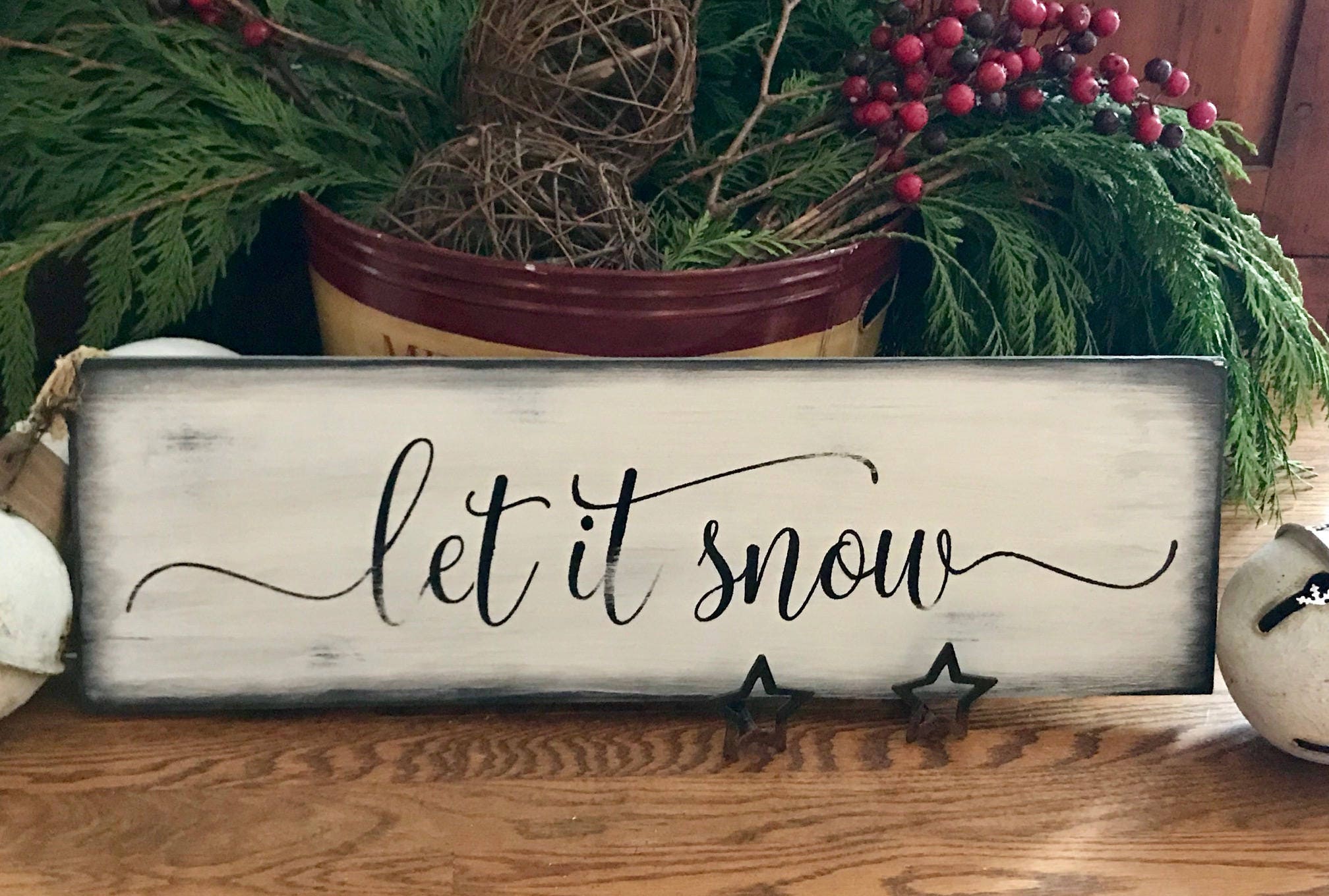 Let It Snow Christmas Winter Primitive Rustic Wooden Sign - Etsy