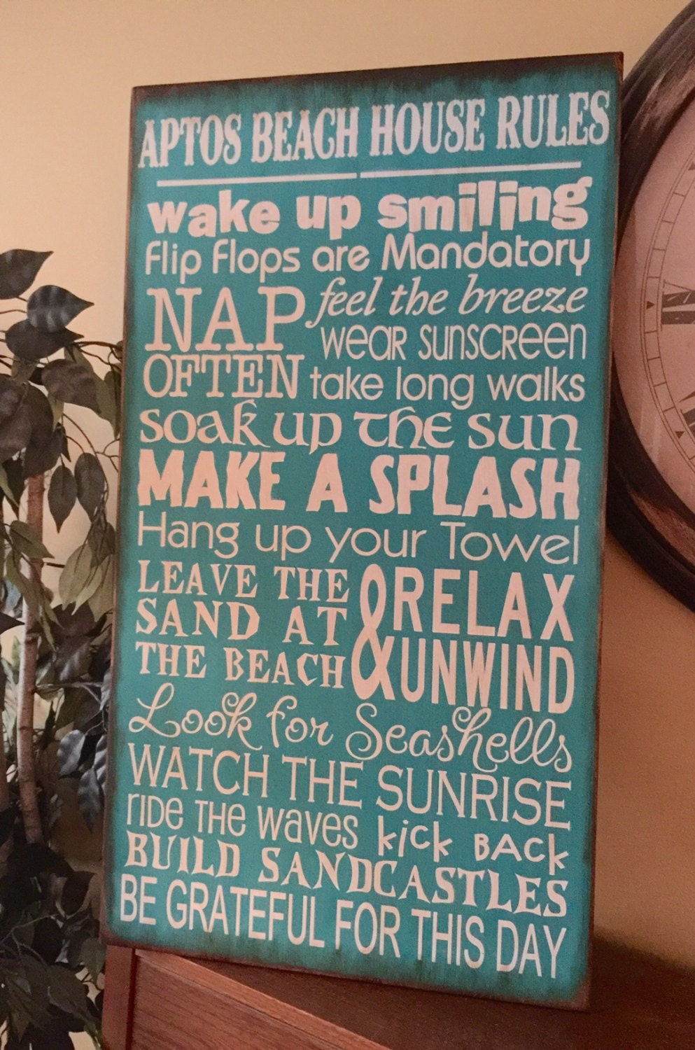 Personalized Large Beach Rules Wooden Typography Primitive | Etsy