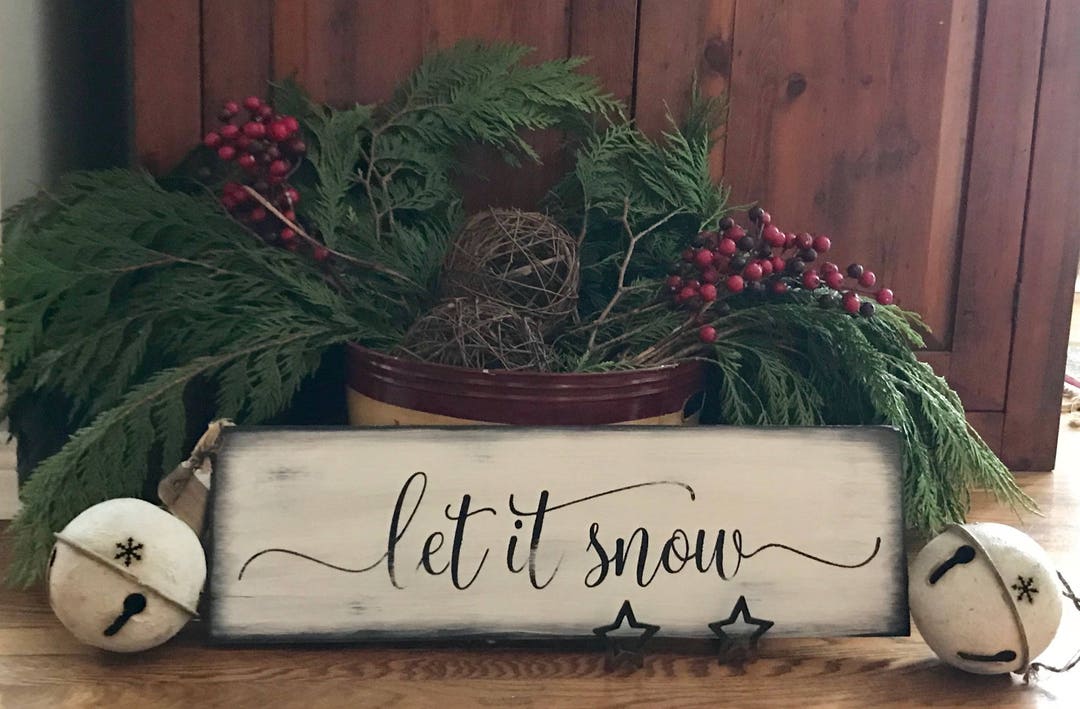 Let It Snow Christmas Winter Primitive Rustic Wooden Sign - Etsy