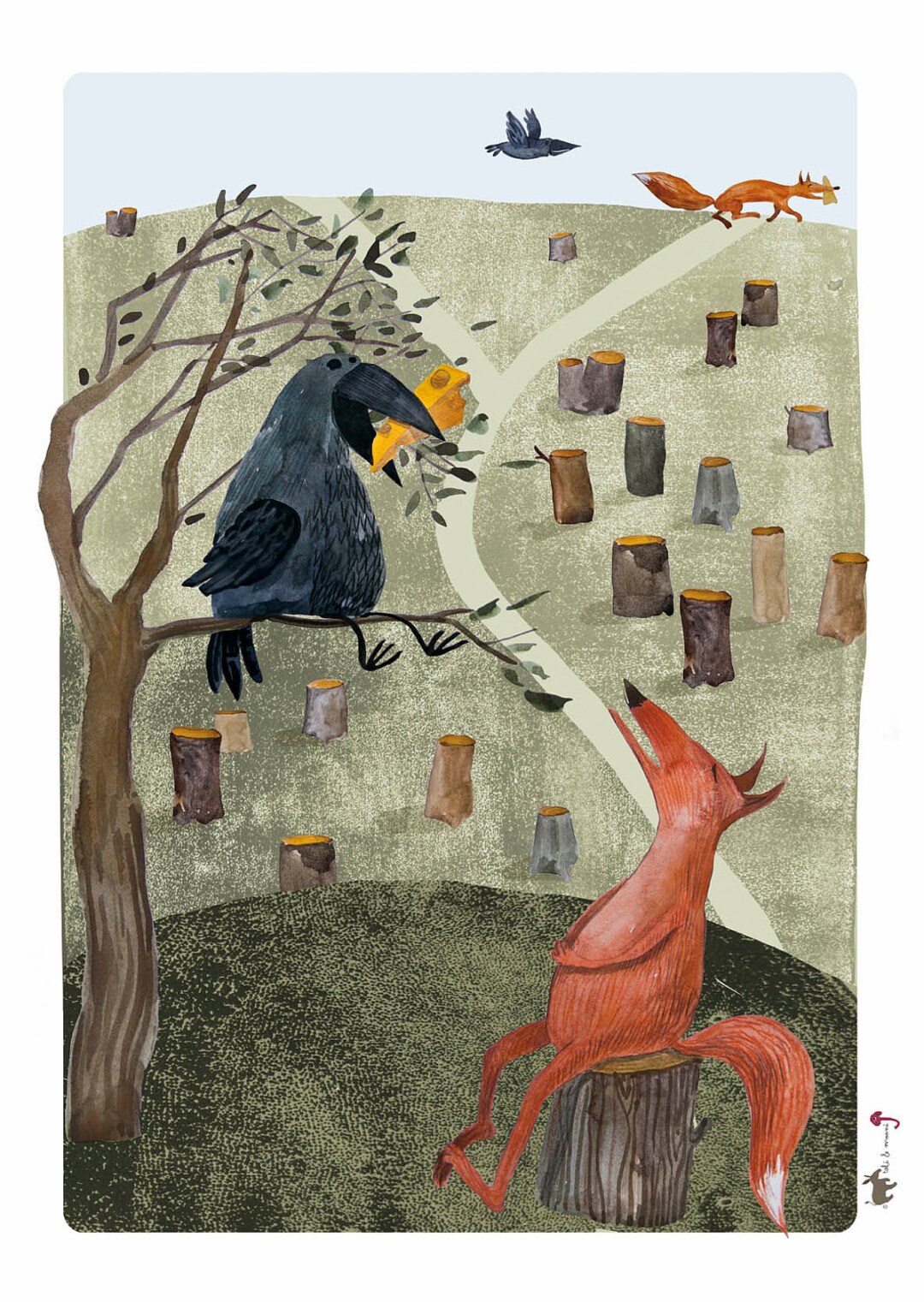 The Fox and the Crow Fable, Aesop, Poster, Illustration, Wall Decor - Etsy
