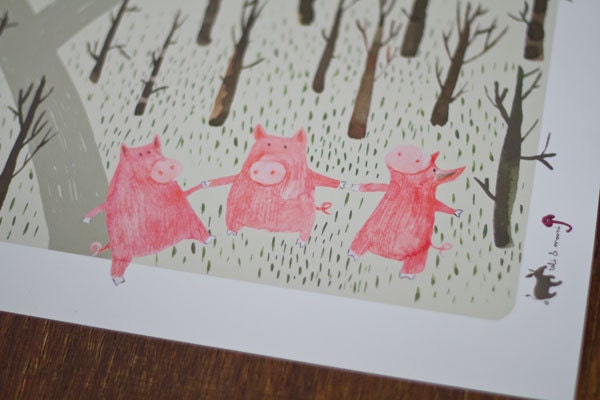 Three Little Pigs Poster, Fairy Tale, Original Illustration, Wall Decor ...