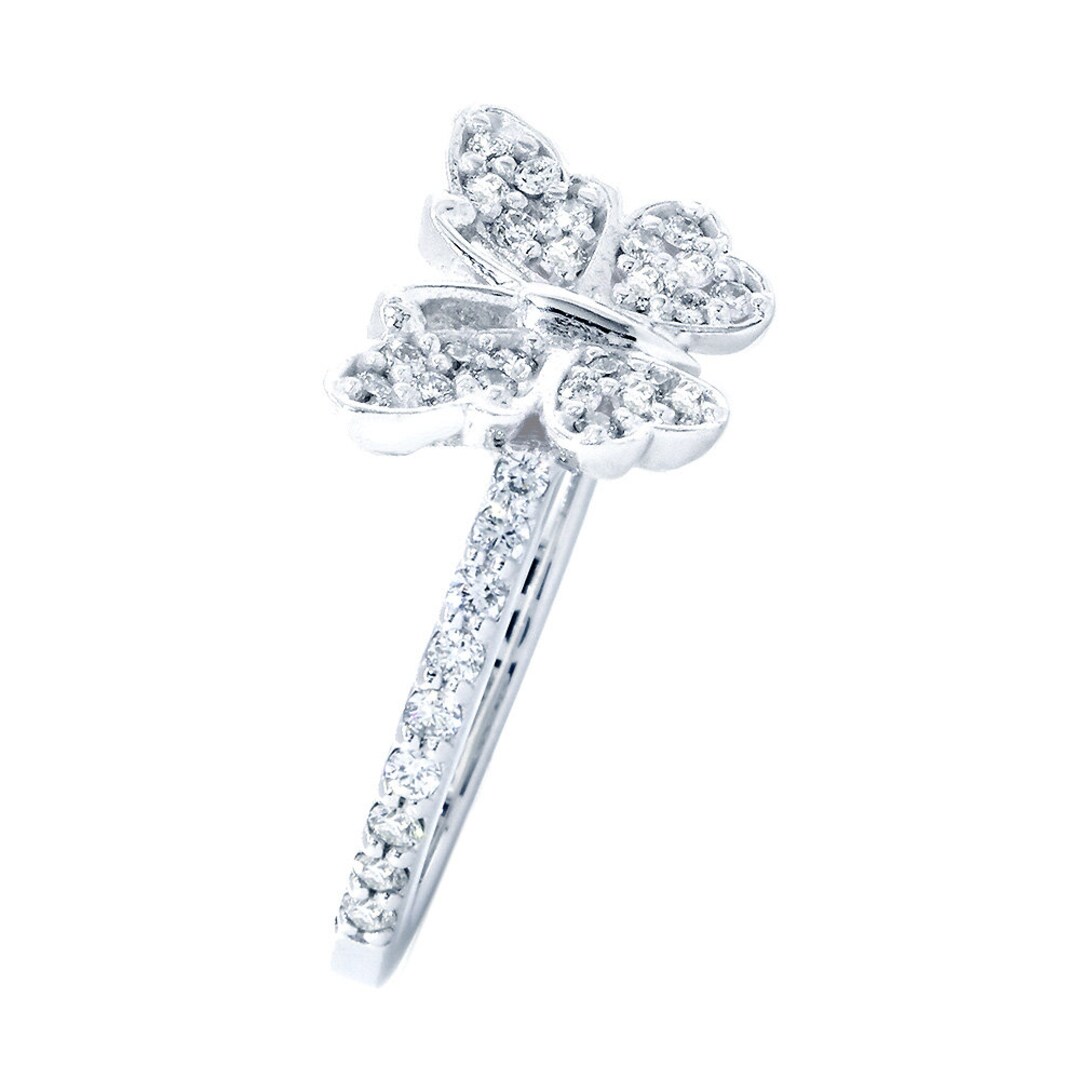 Small Diamond Butterfly Ring With Diamond Band, 0.50CT in 14k White ...