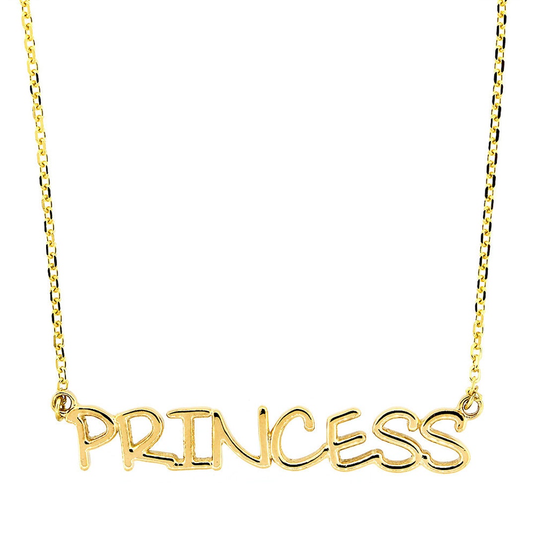 Princess Nameplate Necklace in SZIRO Print, 14k Yellow Gold - Etsy