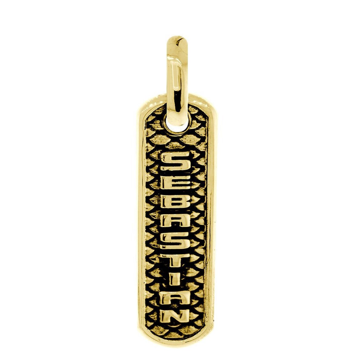 Slim Tag Charm With Name and Python Texture in 14k Yellow Gold - Etsy