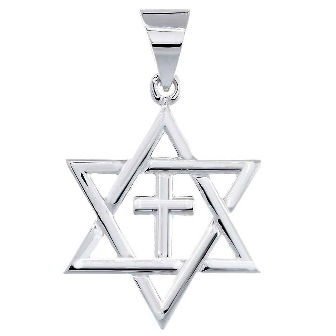 Large Messianic Star of David With Cross Charm in 14k White Gold - Etsy