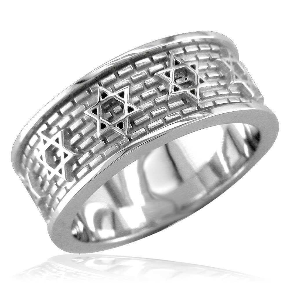 Jewish Star of David and Brick Wall Ring in 14k White Gold - Etsy