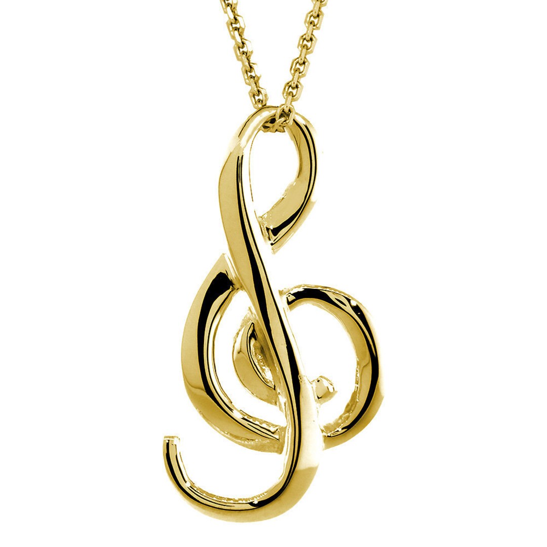 31mm Flowing Treble Clef Ribbon Charm and Chain in 14k Yellow Gold - Etsy