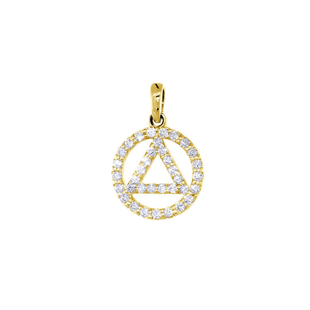 10mm Alcoholics Anonymous AA Sobriety Pendant, 0.20CT in 14k Yellow ...