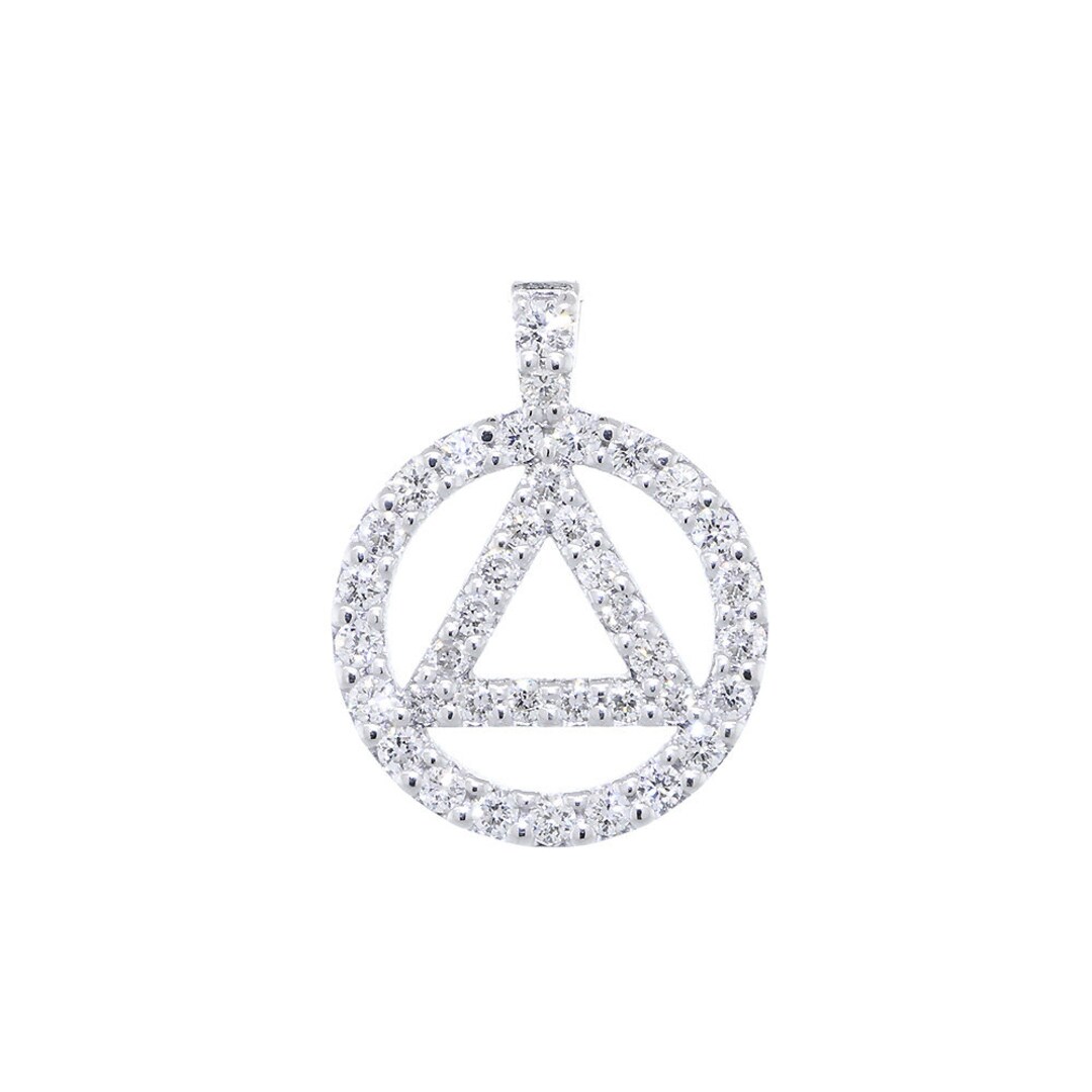 13mm Diamond Alcoholics Anonymous AA Sobriety Pendant, 0.45CT in 14k ...