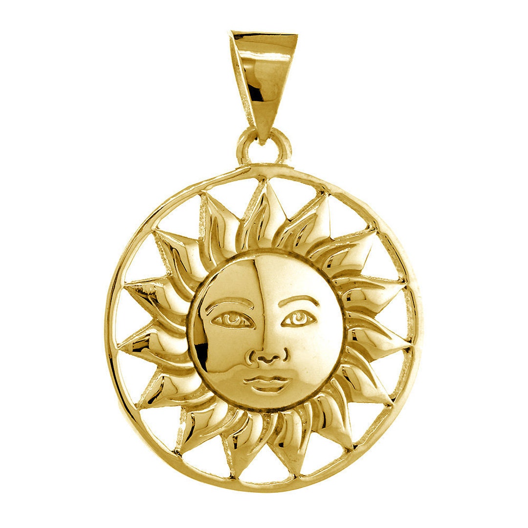 30mm Sun in His Splendor, in His Glory, Face on Sun Charm in 14k Yellow ...