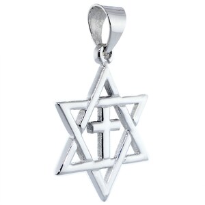 Large Messianic Star of David With Cross Charm in 14k White Gold - Etsy