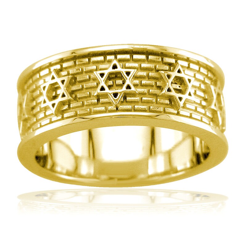 Jewish Star of David and Brick Wall Ring in 14k Yellow Gold - Etsy