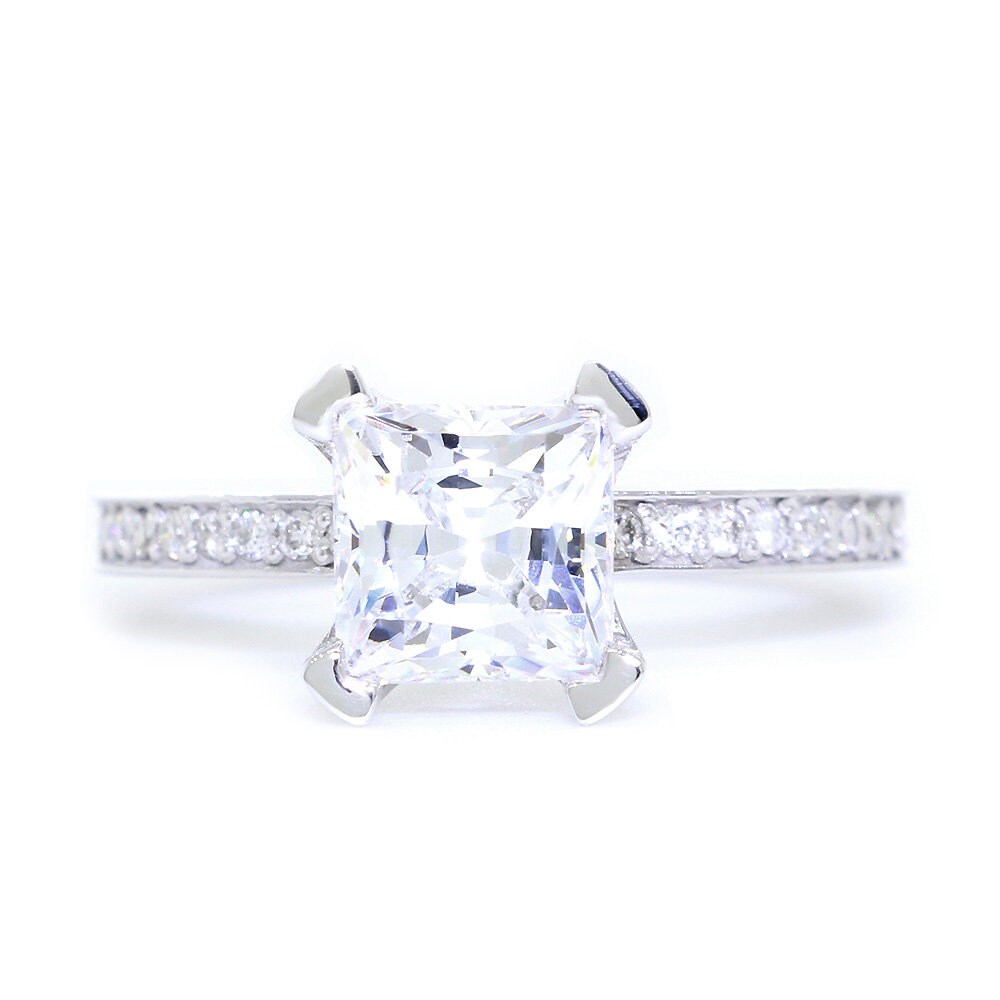 Princess Cut Diamond Engagement Ring Setting in 14K White Gold, 0.25CT ...