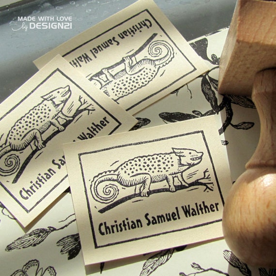 Medieval Chameleon: Personalised Stamp 4x3 Cm | Etsy