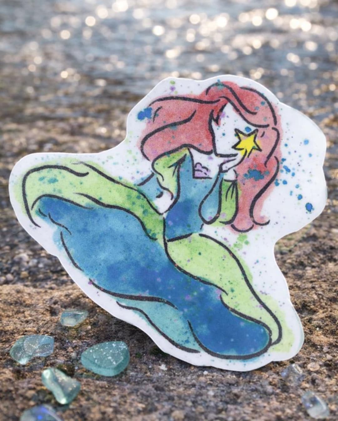 Enchanted Ariel Watercolor Vinyl Sticker - 3 Inches - Etsy