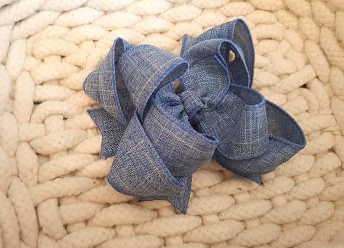 Denim Hair Bow..school Bow..denim Bow..blue Hair Bow..canvas | Etsy