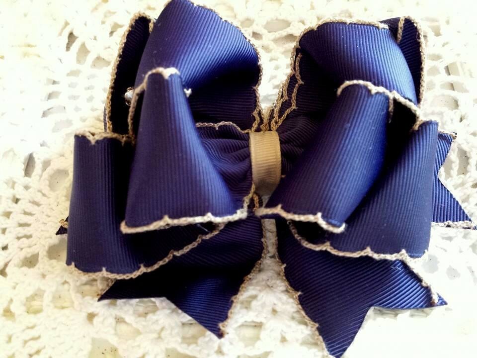 Uniform Bow..navy Moonstitch Bow...uniform Hair Bows..navy and - Etsy