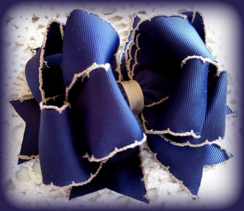 Uniform Bow..navy Moonstitch Bow...uniform Hair Bows..navy and - Etsy