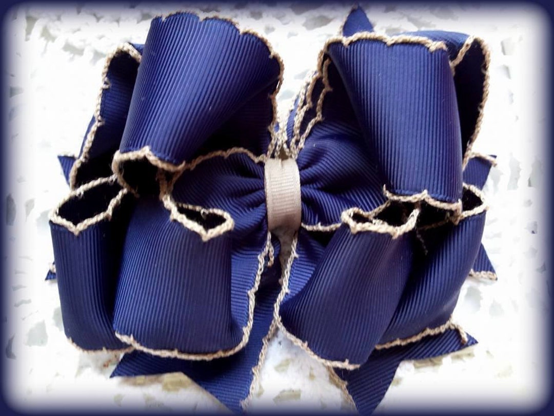 Uniform Bow..navy Moonstitch Bow...uniform Hair Bows..navy and Tan Bow ...