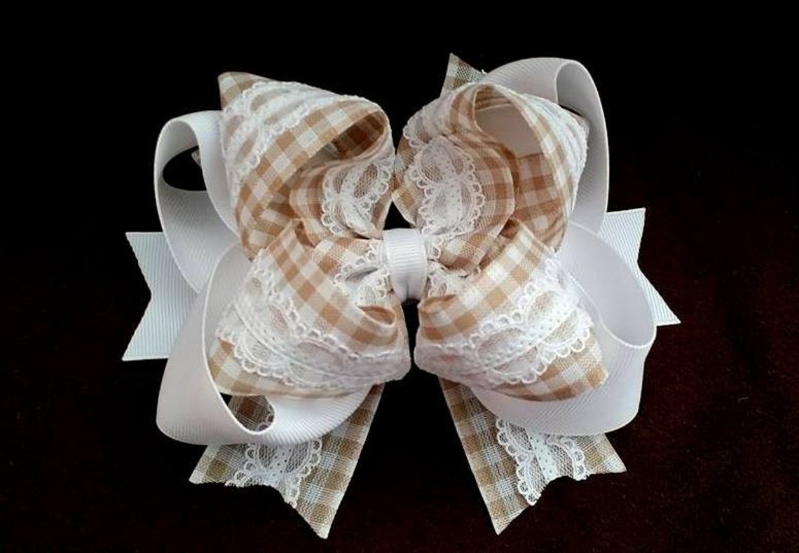 Tan and White Gingham....tan Gingham Bow...tan and White - Etsy