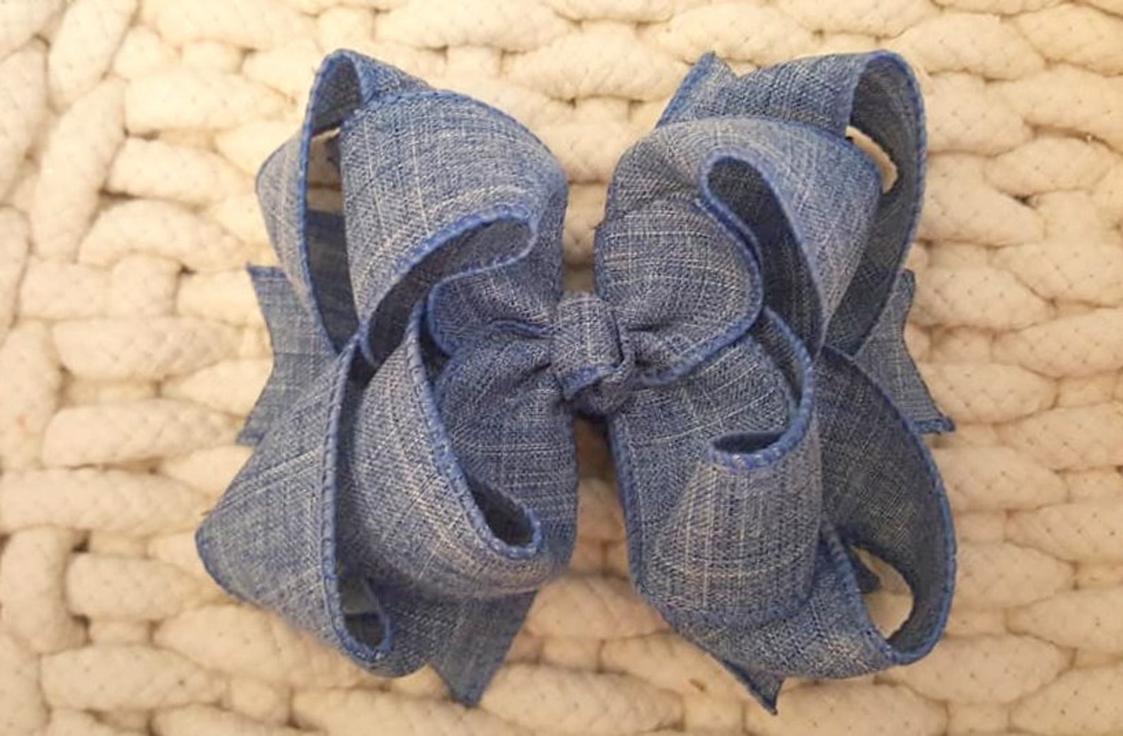 Denim Hair Bow..school Bow..denim Bow..blue Hair Bow..canvas | Etsy
