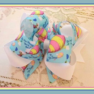 Dr Seuss Week Bow...read Across America Bow...aqua and White Bow ...