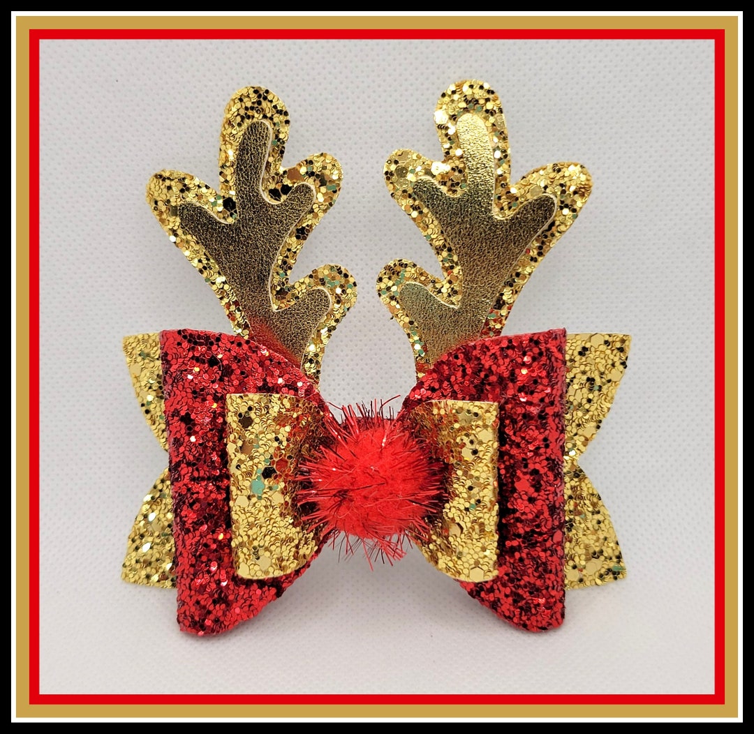 Reindeer Bow...rudolph Bow...christmas Bow...glitter Bow...red - Etsy