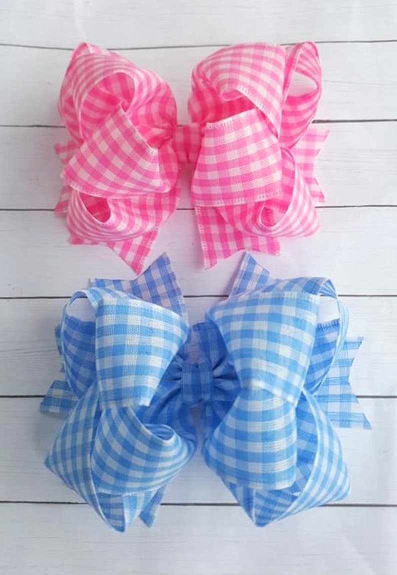 Gingham Bow..pink Gingham Bow...blue Gingham Bow..yellow - Etsy