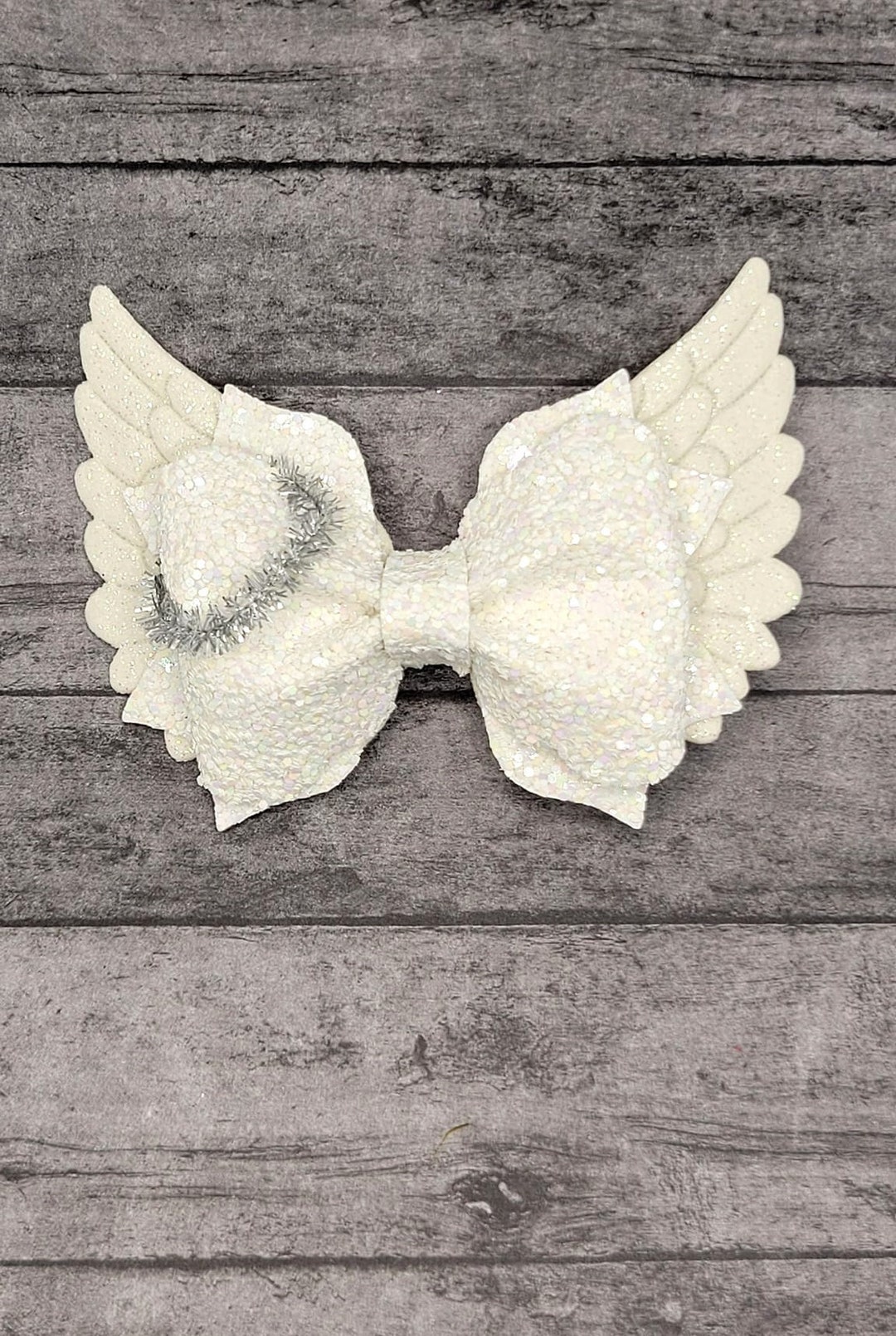 Angel Bow...white Glitter Bow...angel Hair Bow...winged - Etsy