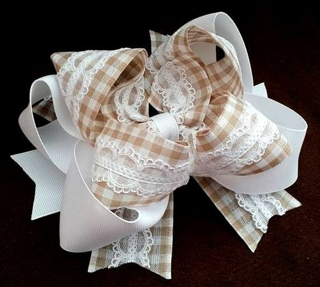 Tan and White Gingham....tan Gingham Bow...tan and White Bow....gingham ...