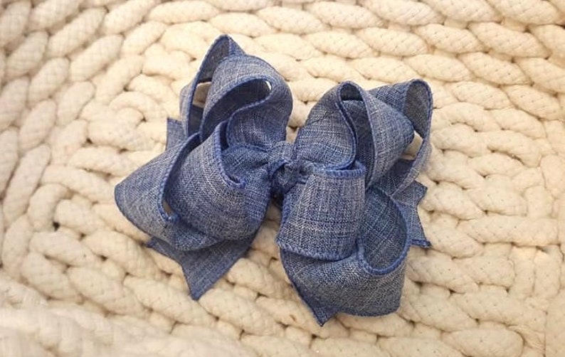 Denim Hair Bow..School Bow..Denim Bow..Blue hair bow..Canvas | Etsy