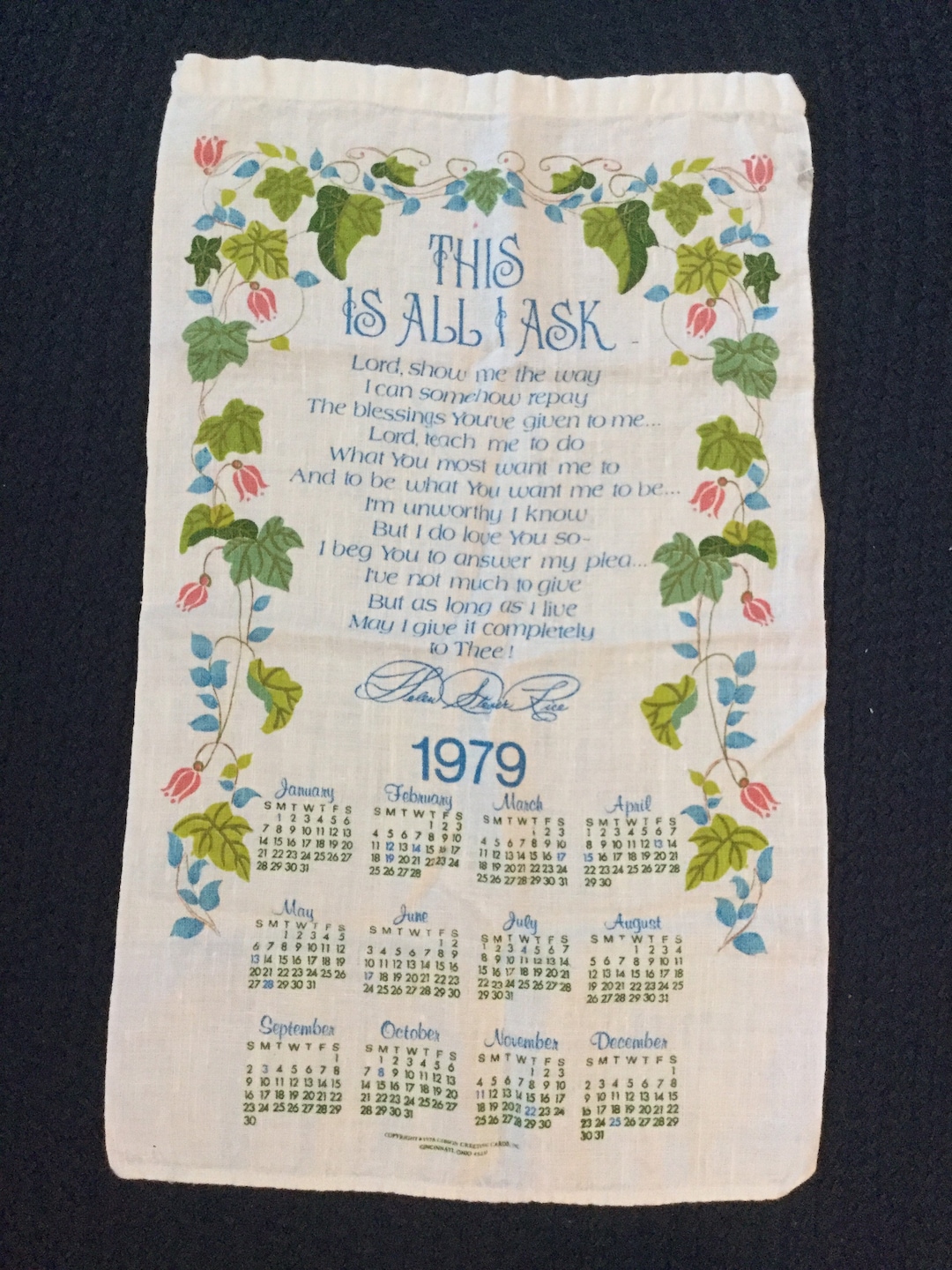 Vintage Linen 1969 Calendar - Etsy